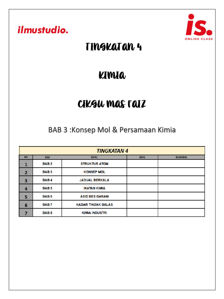 08.04.2025 f4 Kimia Bab 3 Konsep Mol Sir Mas Faiz | PDF