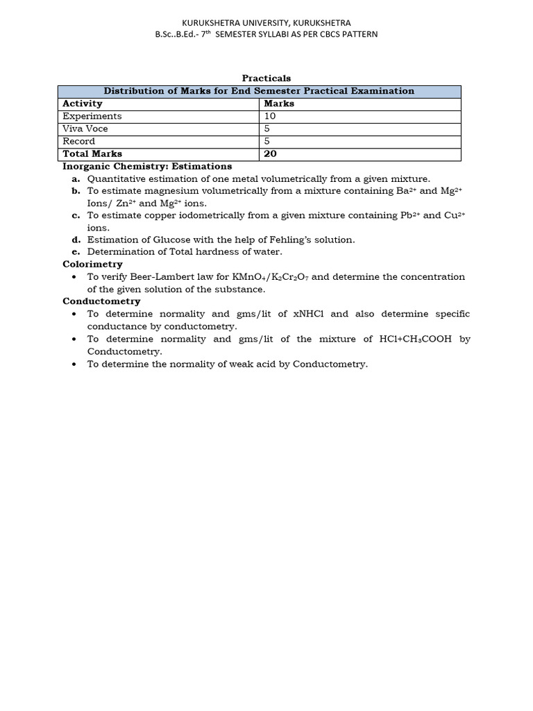 B.Sc. B.Ed. 7th Semester Practical Syllabus | PDF