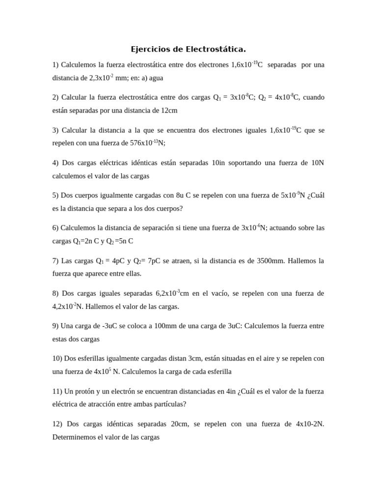 Ejercicios de Electrostática | PDF