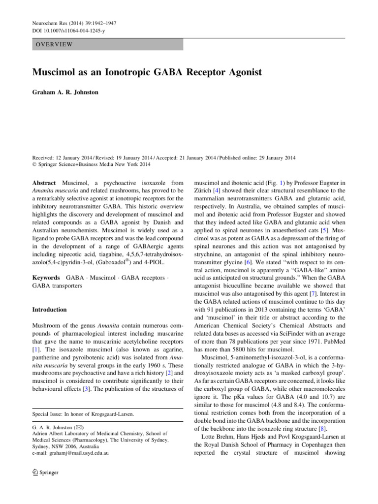Muscimol As An Ionotropic GABA Receptor Agonist | PDF | Receptor ...