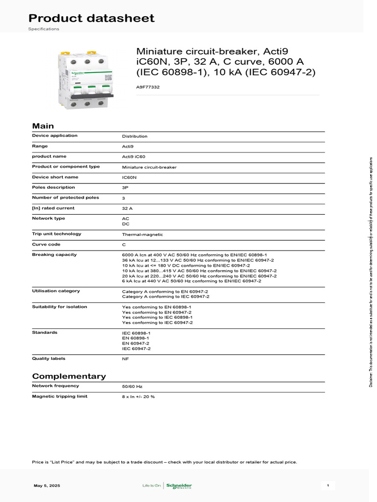 Schneider Electric - Ic60 - A9F77332 | PDF | Power Engineering ...
