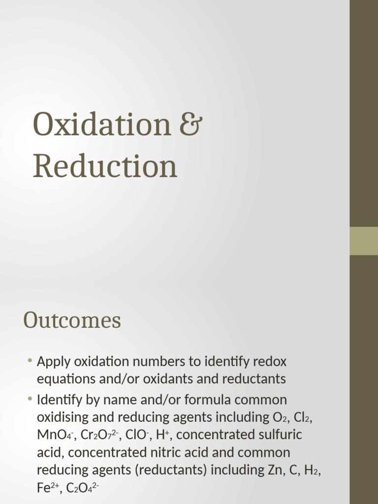 Understanding Redox Reactions and Agents | PDF | Redox | Oxidizing Agent