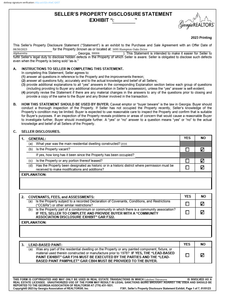 Georgia Seller's Property Disclosure Form | PDF