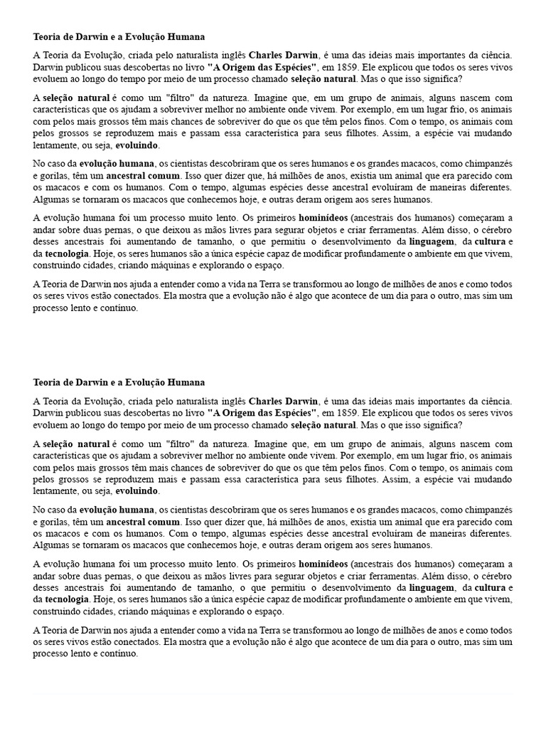 Teoria de Darwin e A Evolução Humana | PDF | Humano | Evolução