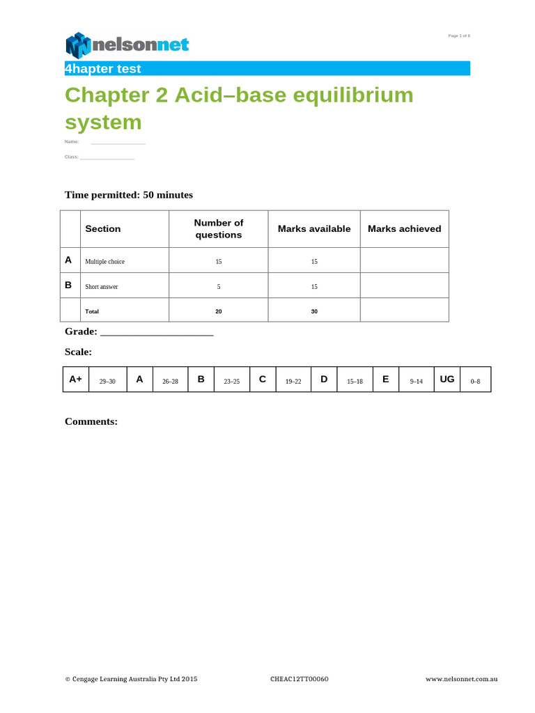 Chapter 2 Acid-Base Equilibrium Test | PDF | Acid | Ph