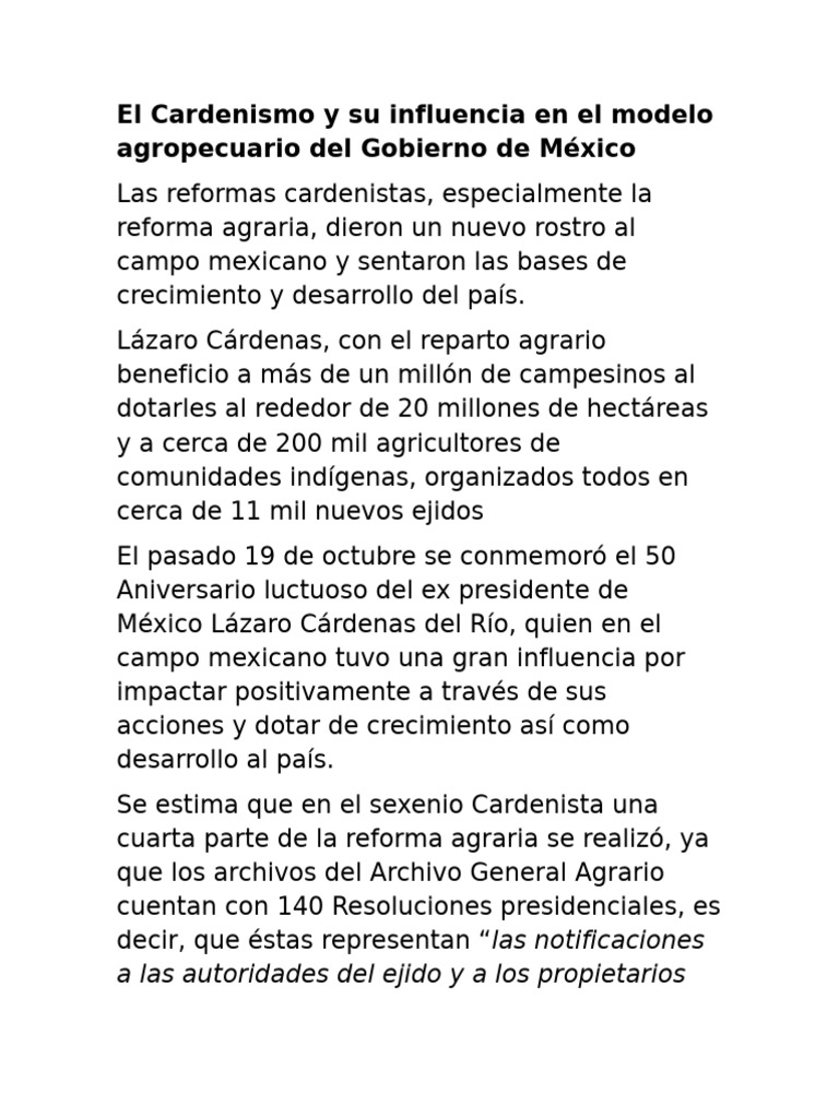 Política Agraria Del Cardenismo Pdf Reforma Agraria México