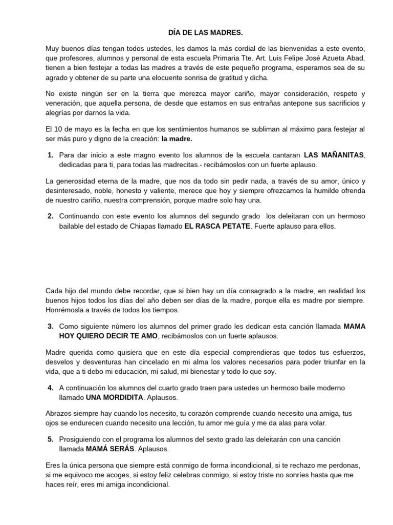 Programa Dia de Las Madres | PDF