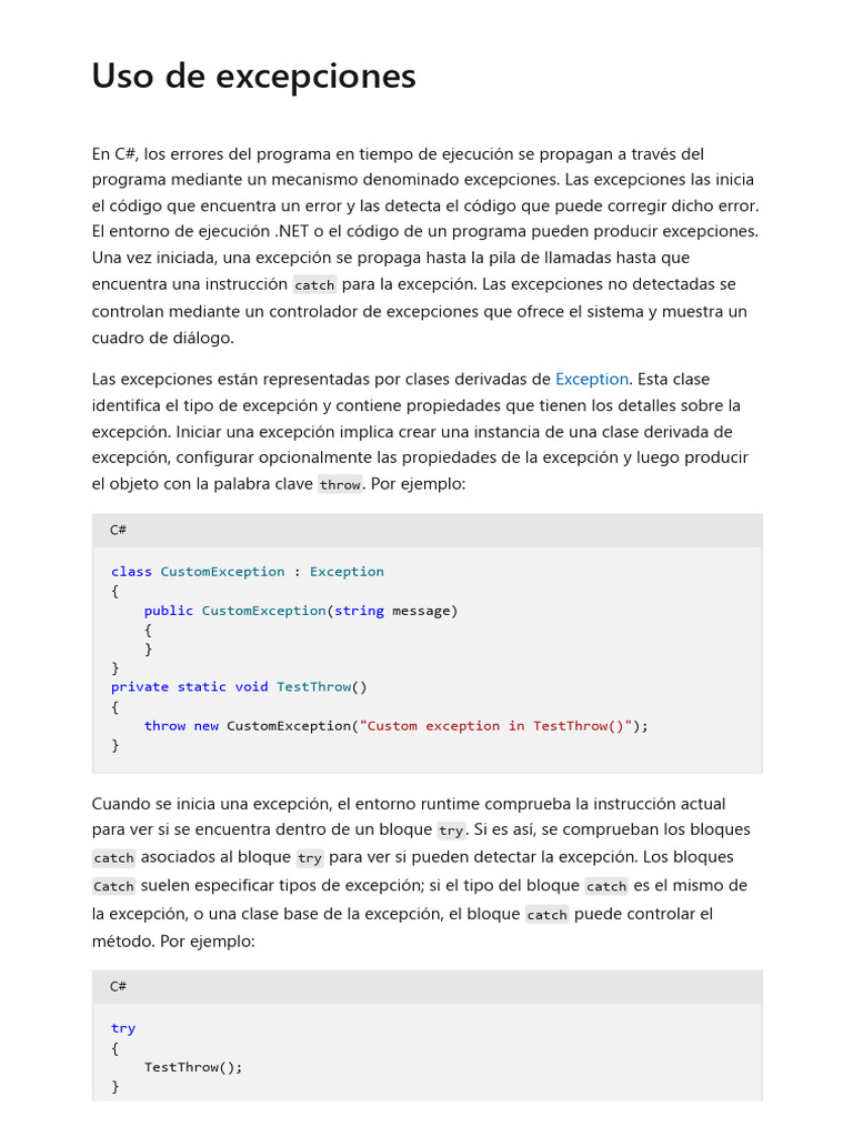 11 Excepciones | PDF | C Sharp (lenguaje de programación) | Lenguaje de programación