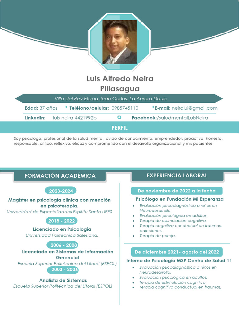 Hoja_Vida_Luis_Neira_Final (1) | PDF | Psicoterapia | Sicología