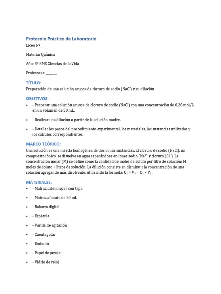 Protocolo Practico Quimica Solucion NaCl | PDF