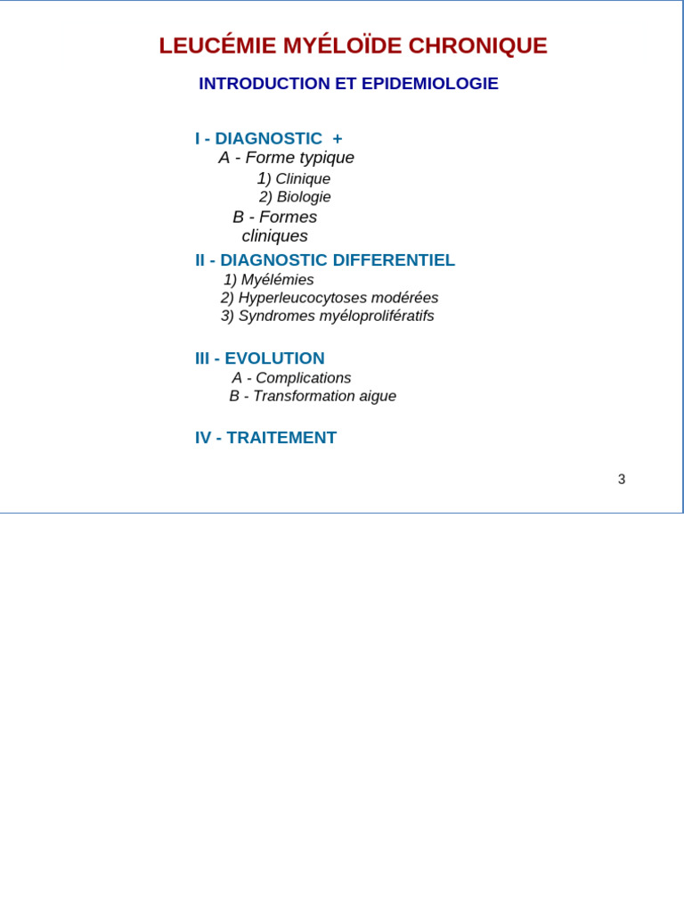 Leucémie Myéloïde Chronique : Diagnostic et Traitement | PDF | Leucémie ...
