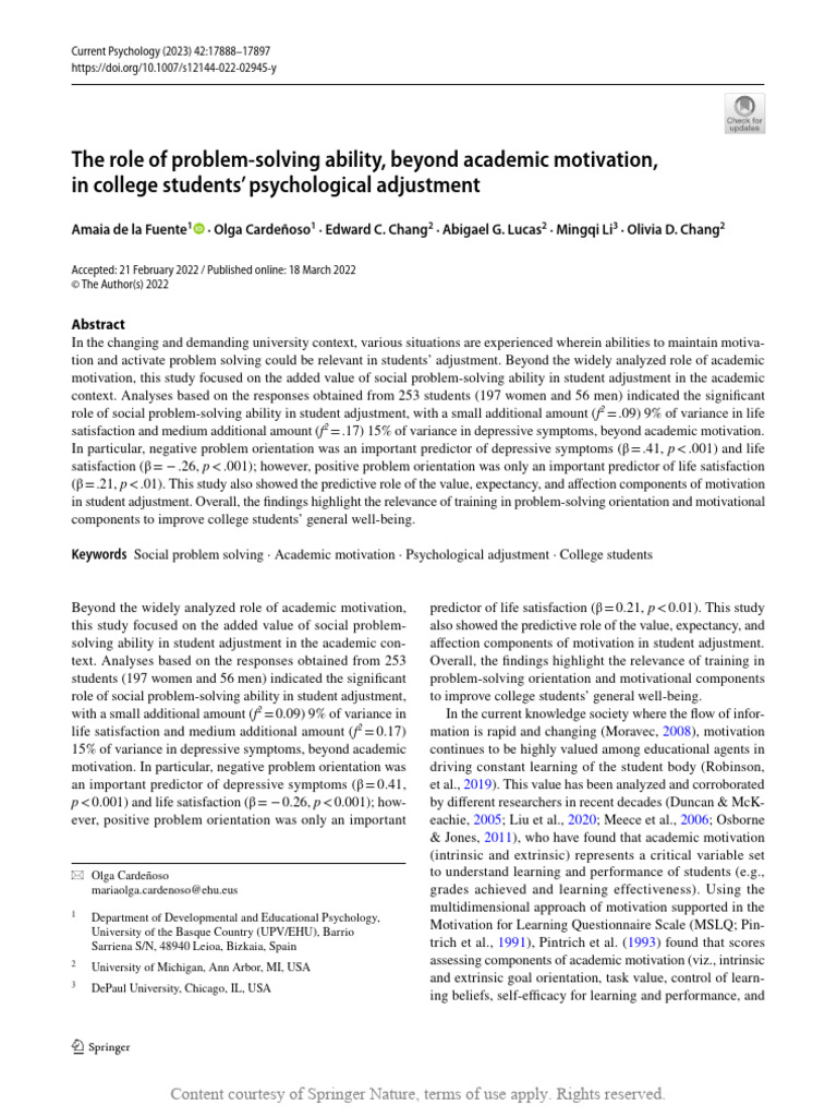 The Role of Problem-Solving Ability Beyond Academi | PDF | Behavior ...