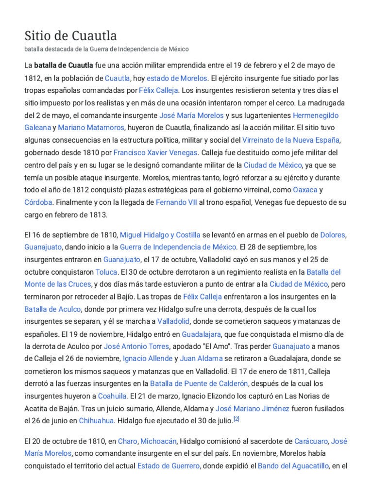 Sitio de Cuautla - Wikipedia, La Enciclopedia Libre | PDF | Militares ...