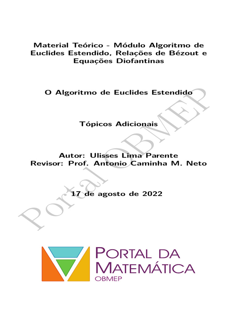 Algoritmo de Euclides Estendido e Teoremas | PDF | Matemática aplicada ...