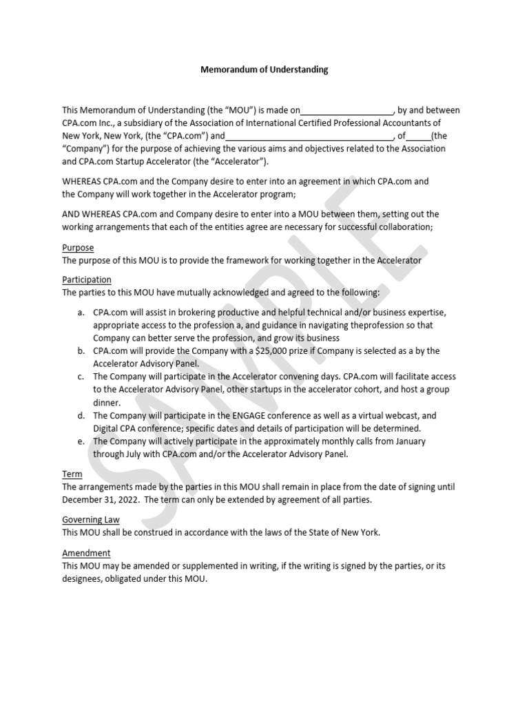 Startup Accelerator Mou Example REVISED 112021 | PDF | Memorandum Of ...