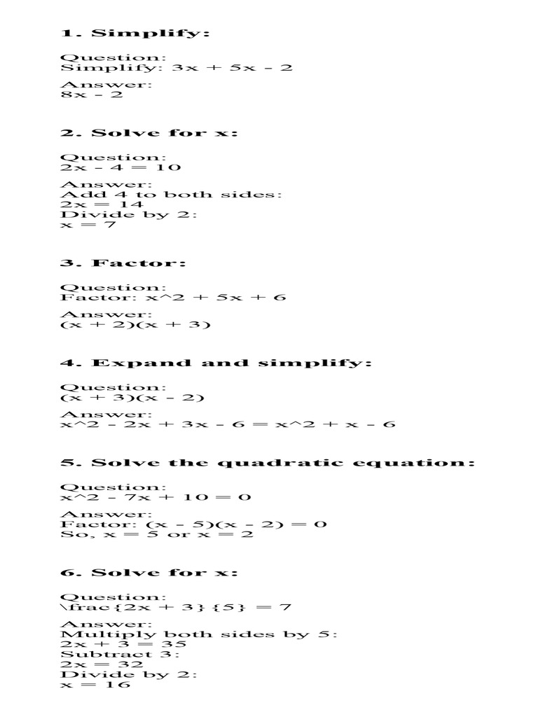 Algebra Questions | PDF