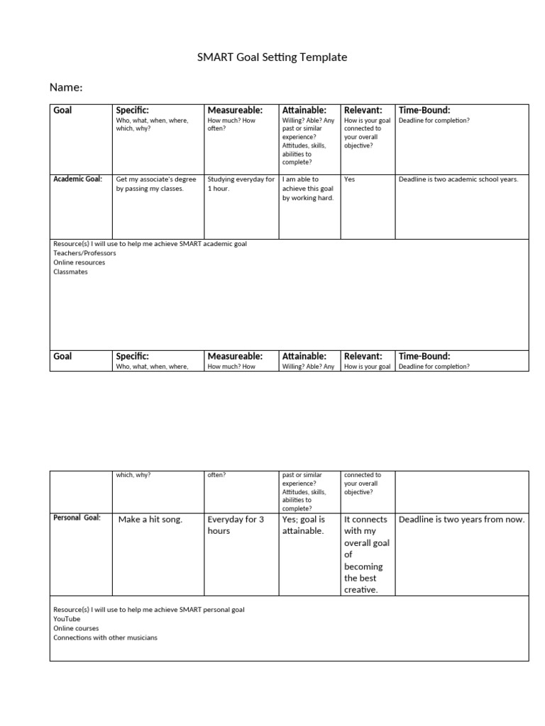 SMART Goal Setting Worksheet - Aug2024 | PDF | Goal | Goal Setting