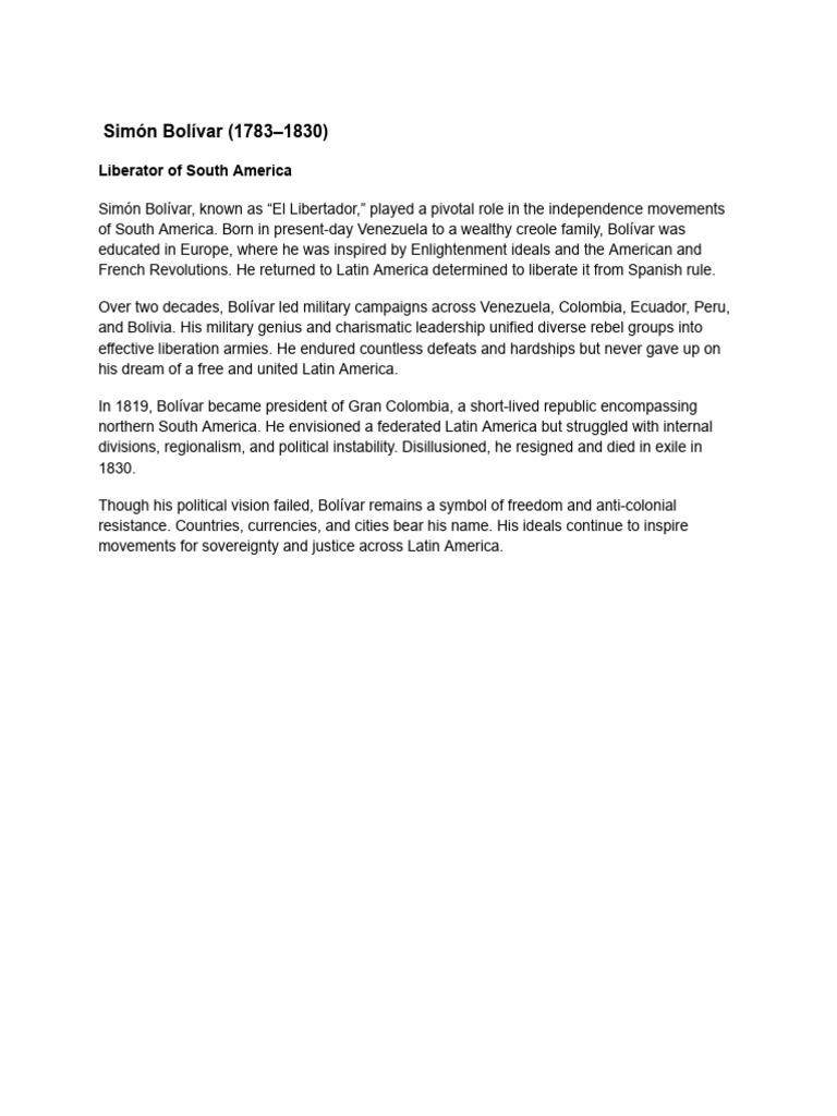 Simón Bolívar (1783–1830) | PDF