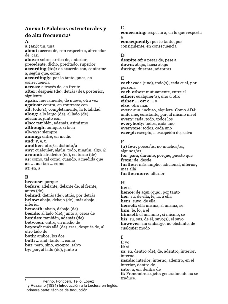 Lista de Palabras Estructurales de Alta Frecuencia | PDF
