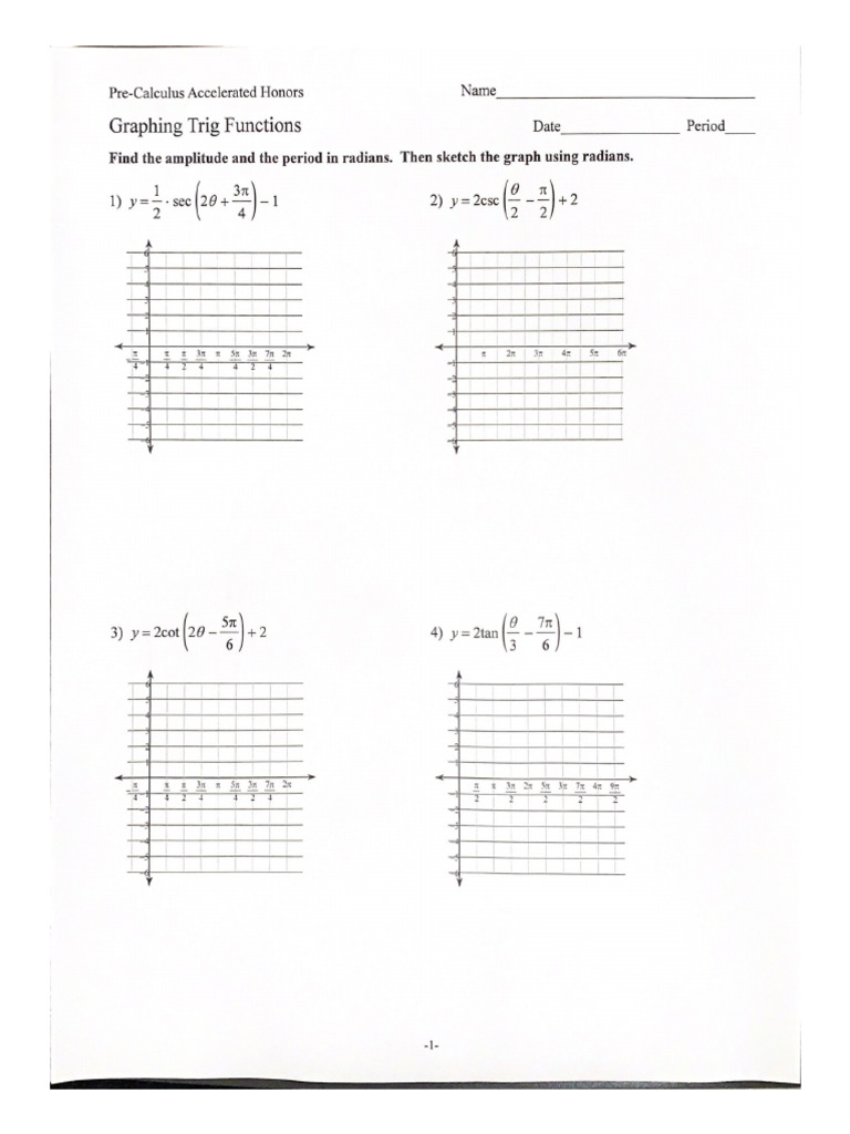 Pre Calc Graphing Trig Functions Packet Blank Pdf