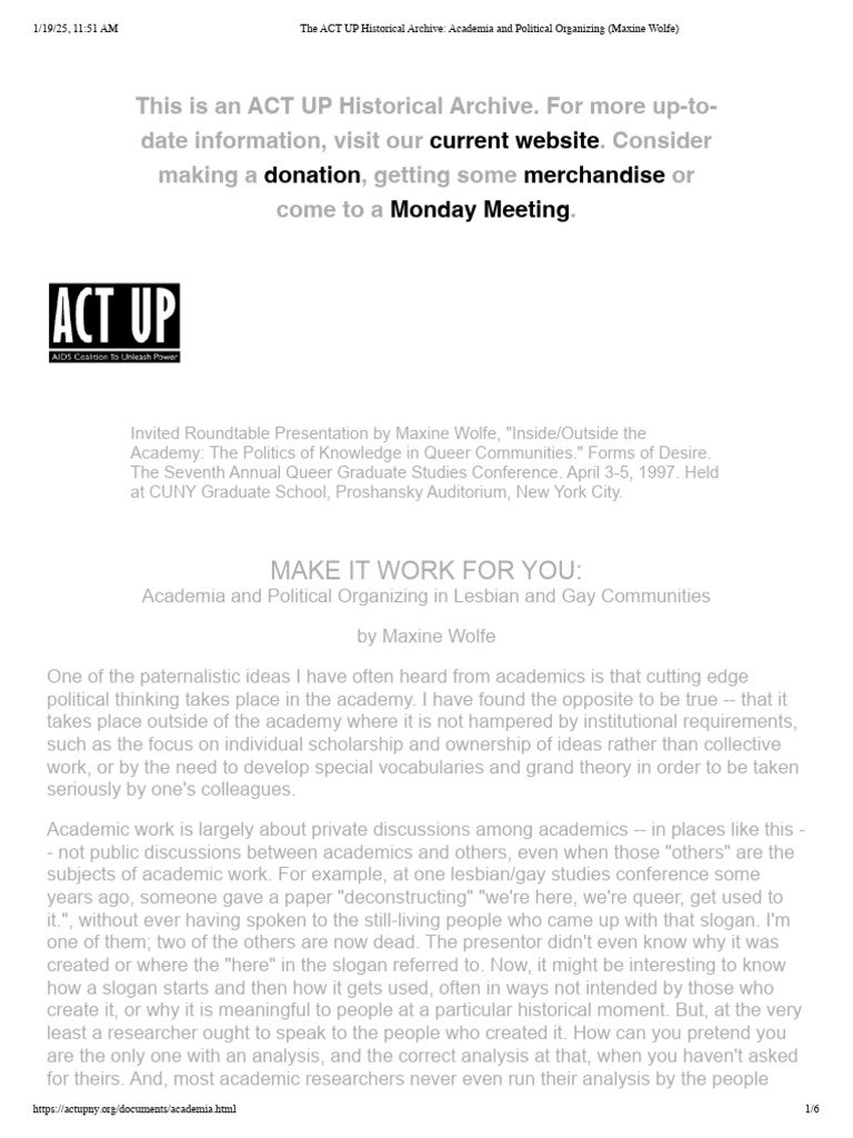 The ACT UP Historical Archive - Academia and Political Organizing ...