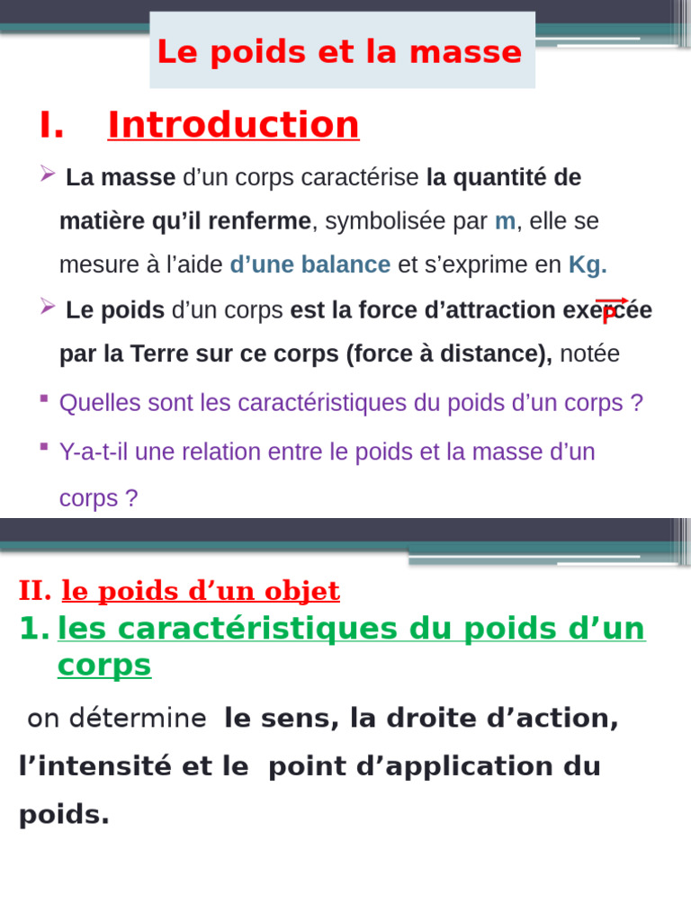 Poids et masse : caractéristiques et relations | PDF | Poids | Masse