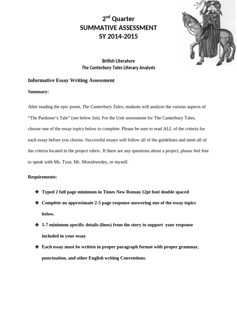 For the Unit Assessment for the Canterbury Tales | PDF | The Canterbury ...