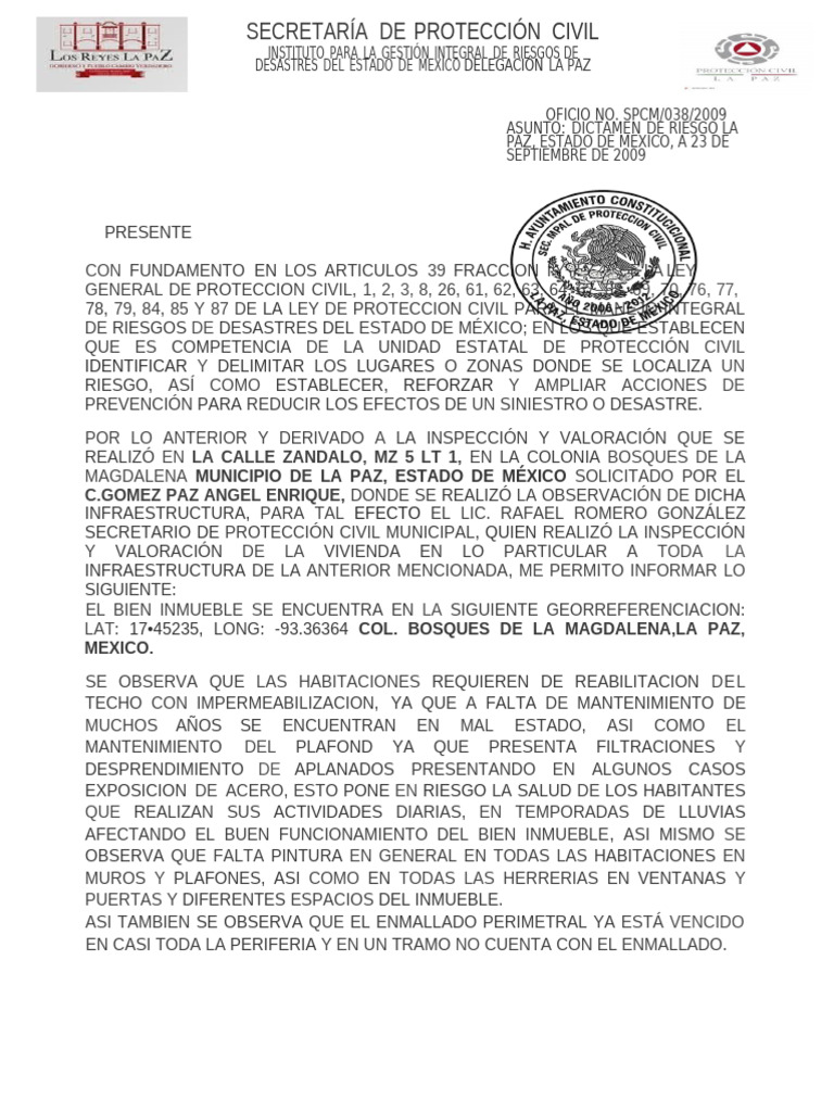 Dictamen Prot Civil | PDF | Defensa Civil | México
