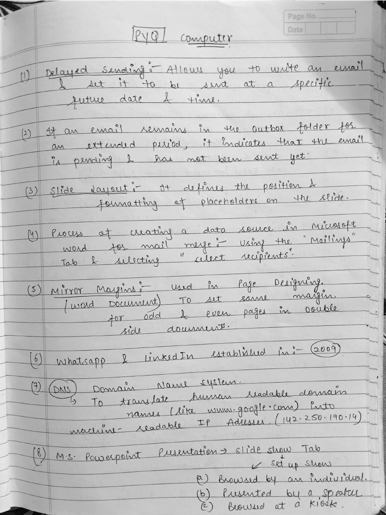 Computer Pyq Handwritten | PDF