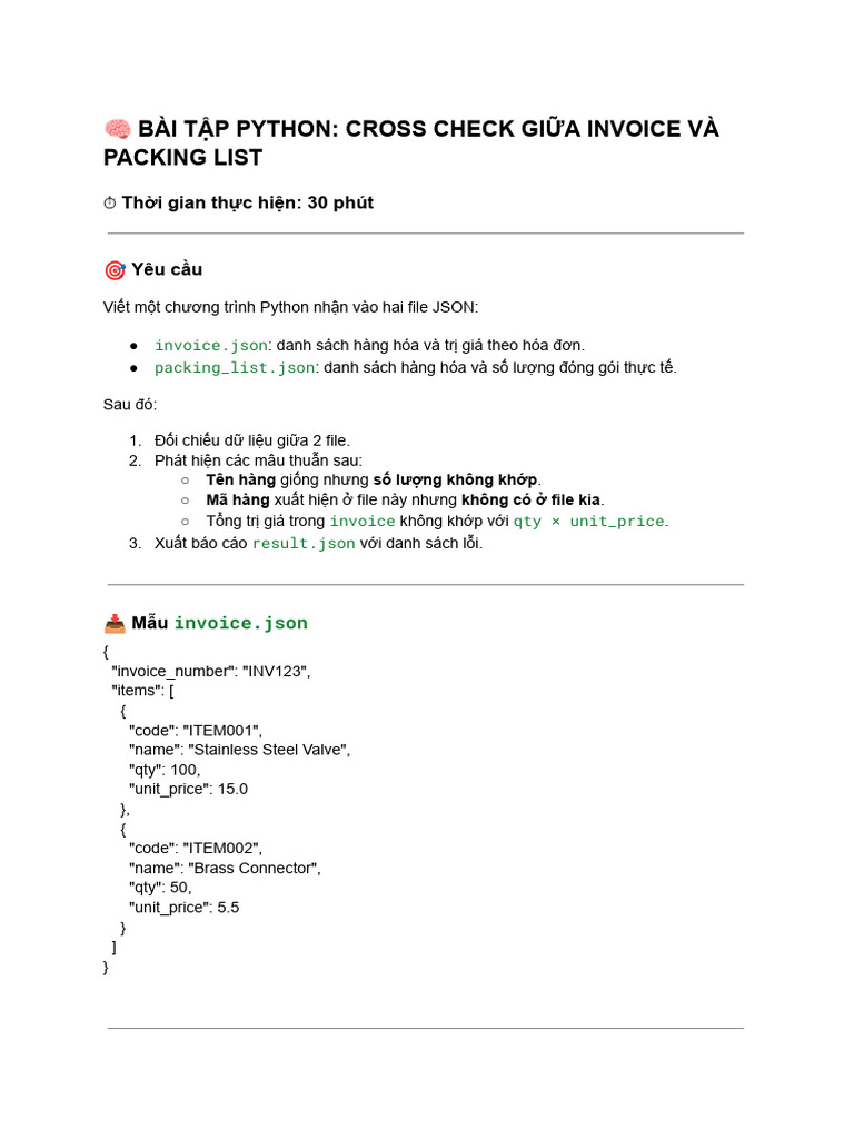 ? Bài Tập Python - Cross Check Giữa Invoice Và Packing List | PDF