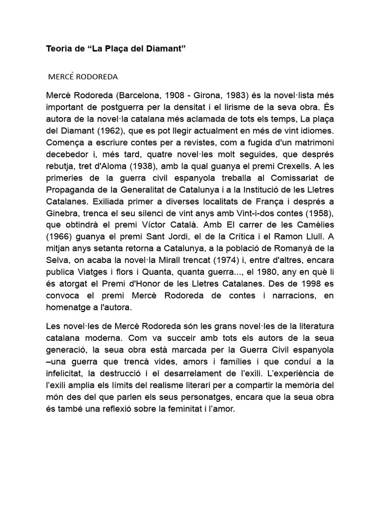 Teoria de - La Plaça Del Diamant | PDF