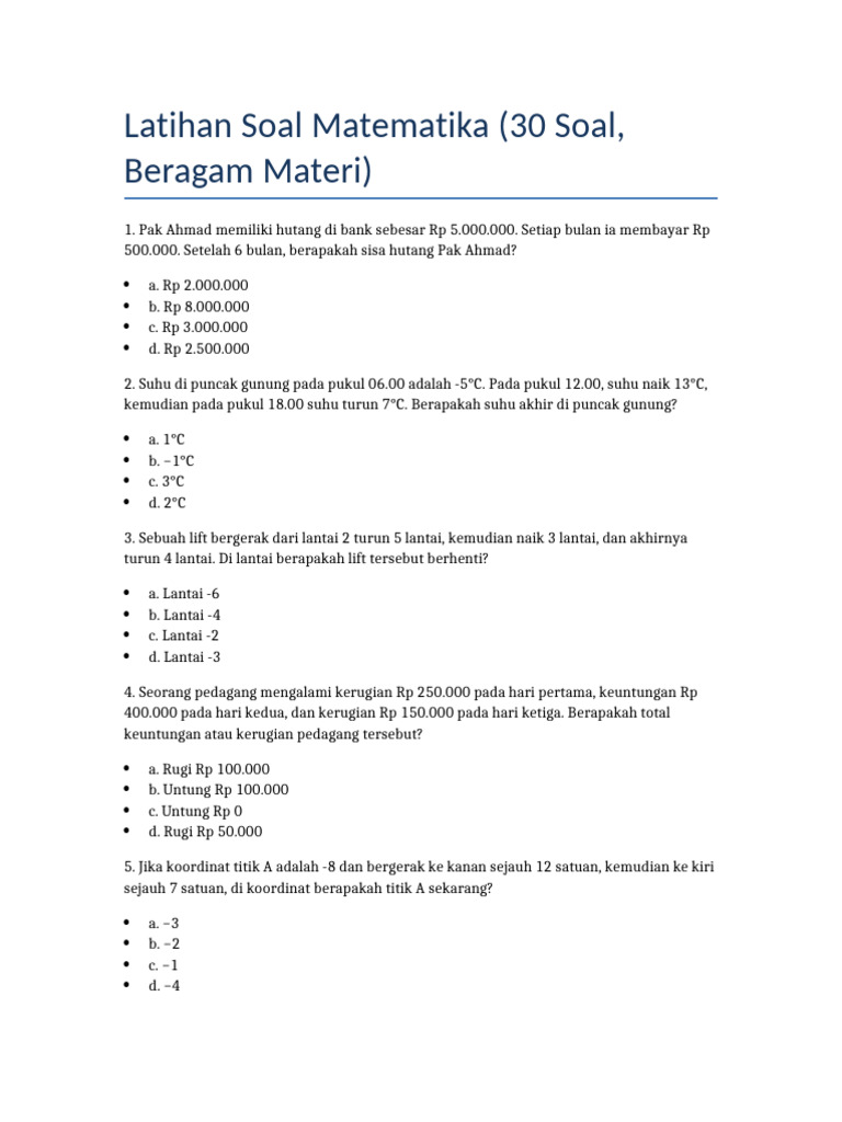 Latihan Soal Matematika Lengkap | PDF