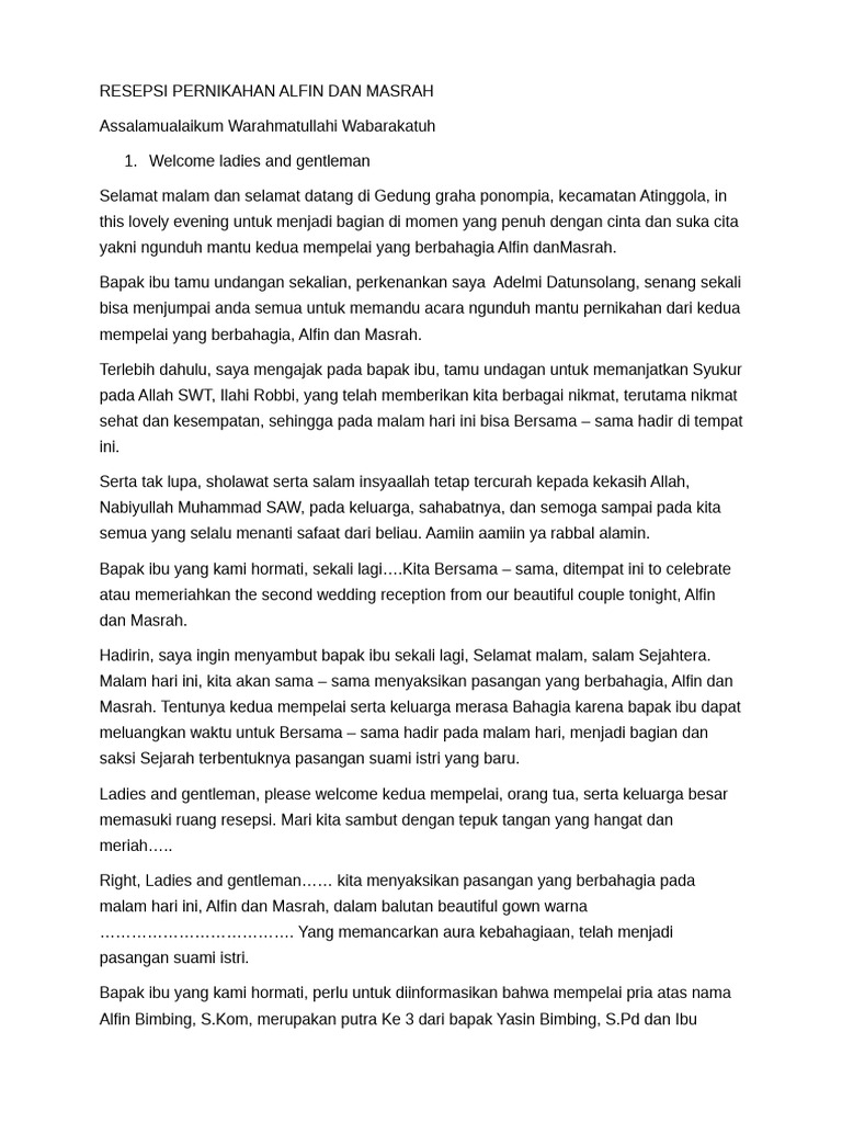 RESEPSI PERNIKAHAN ALFIN DAN MASRAH | PDF