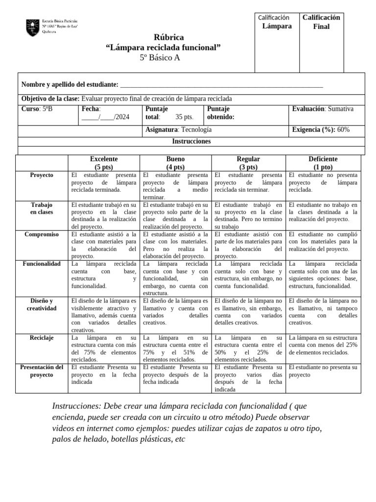 Rúbrica Tecnología Objeto Funcional 5 | PDF