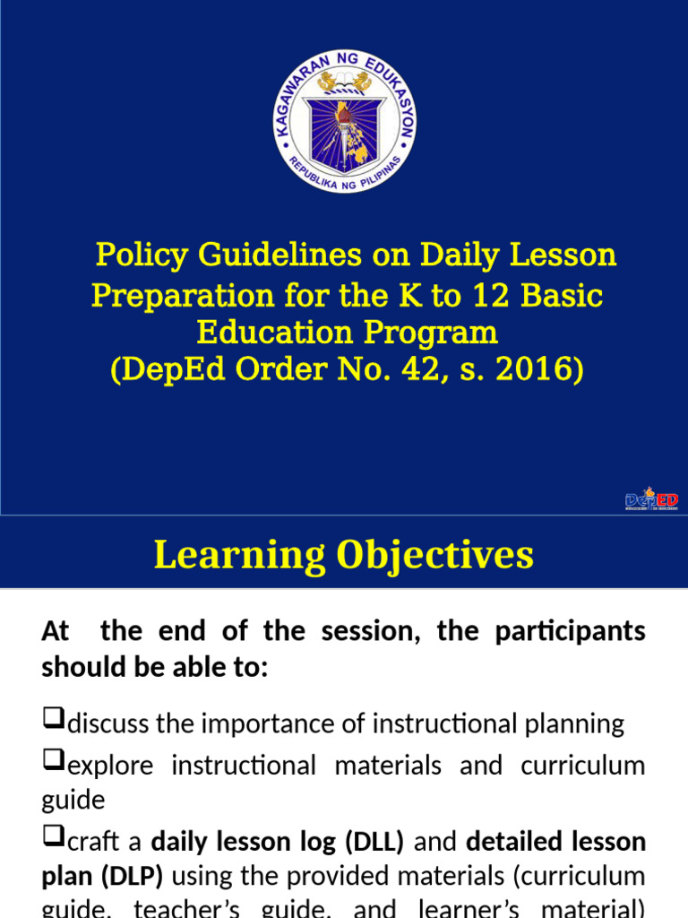 DepEd Order 42 S. 2016 DLL | PDF | Lesson Plan | Learning