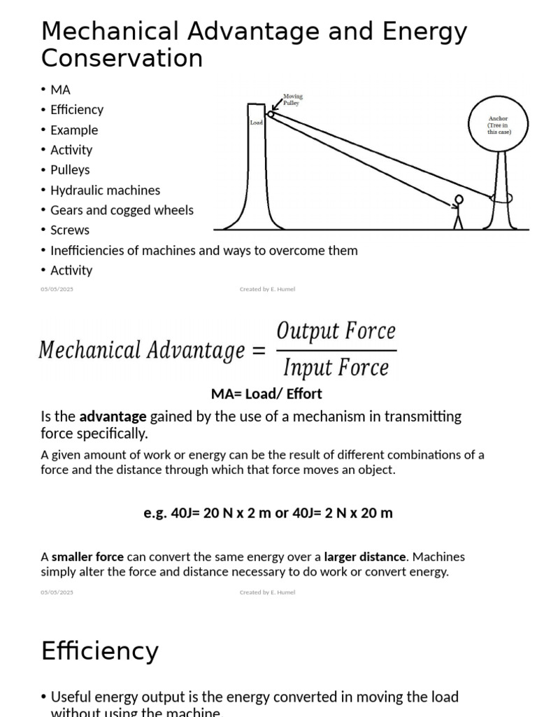Mechanical Advantage and Energy Conservation Answers | PDF | Machines ...