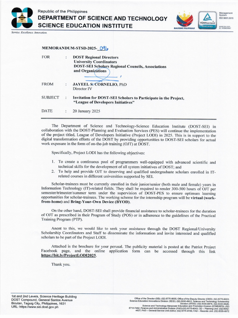 Memo Re Implementation of Project LODI in 2025 | PDF