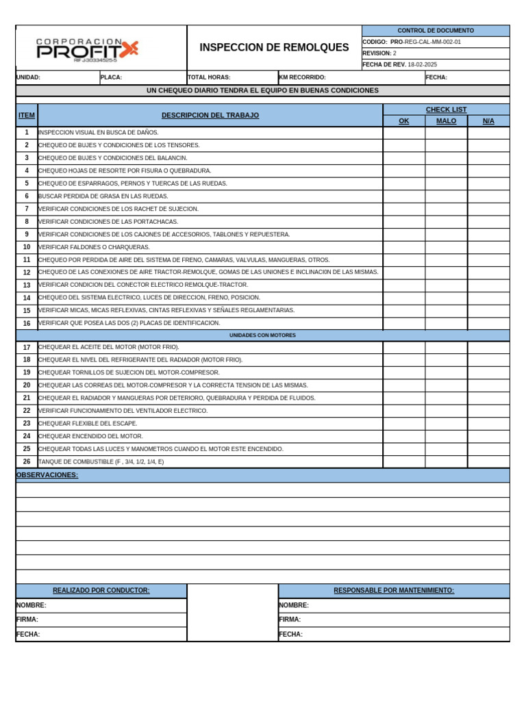 Pro Reg Cal MM 002 01. Inspeccion de Remolques | PDF | Tecnología de ...