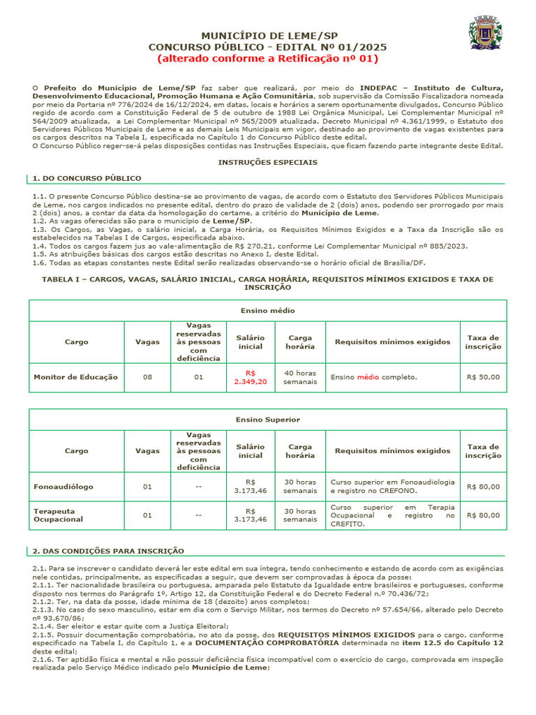 Edital Retificado 01 | PDF | Deficiência | Tempo