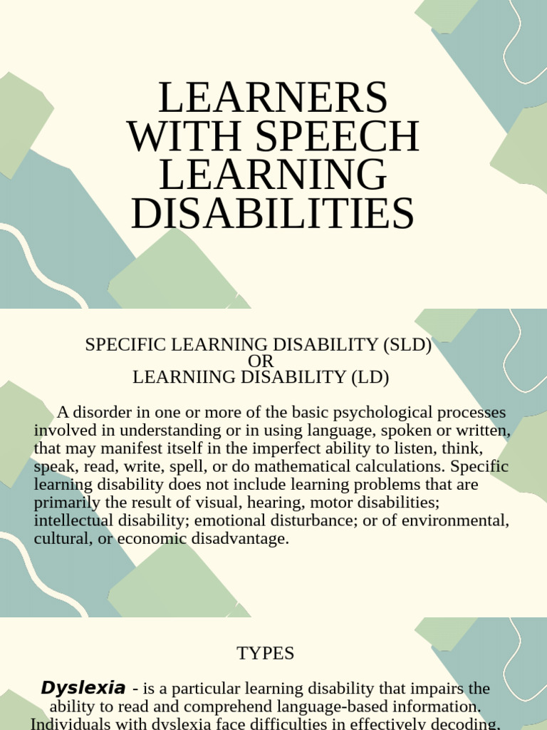 Learners With Speech Learning Disabilities | PDF | Learning Disability ...