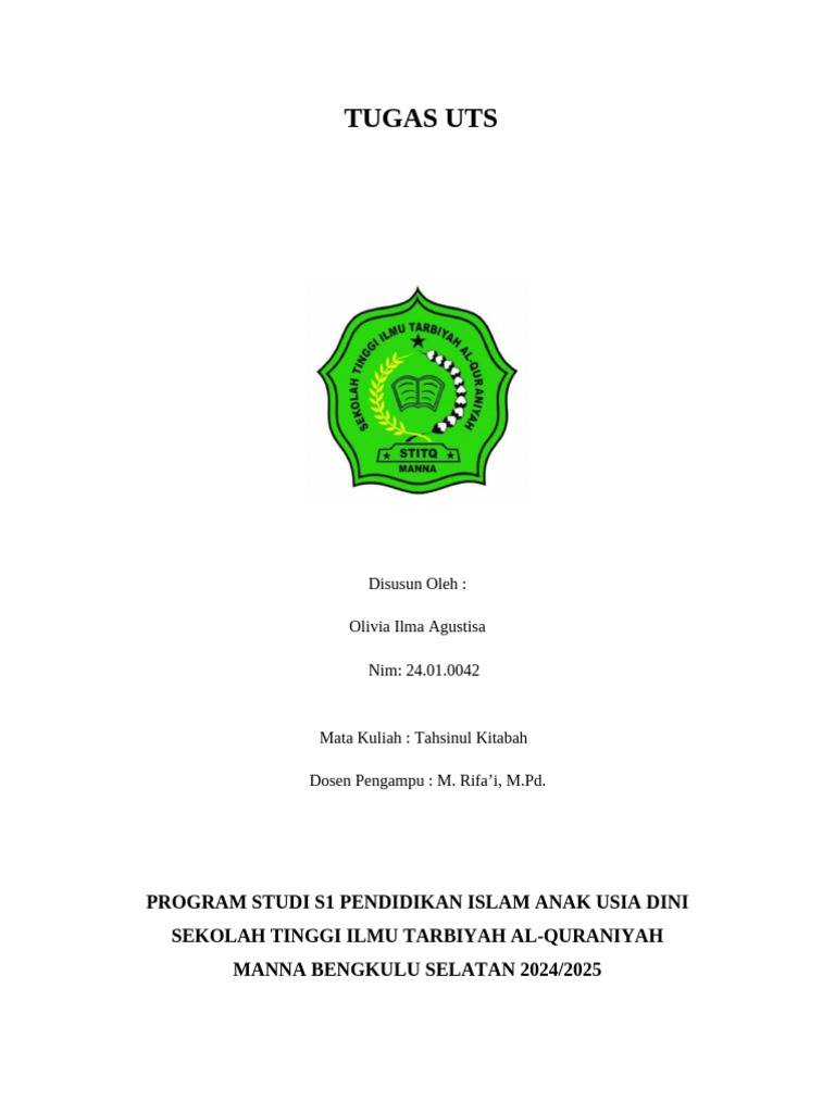 TUGAS UTS TAHSINUL KITABAH M.RIFA'I | PDF