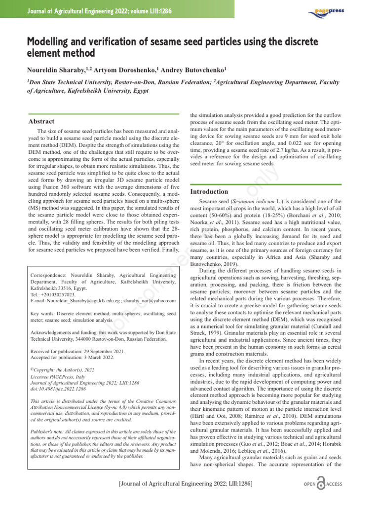 Modelling and Verification of Sesame Seed Particles Using The Discrete ...