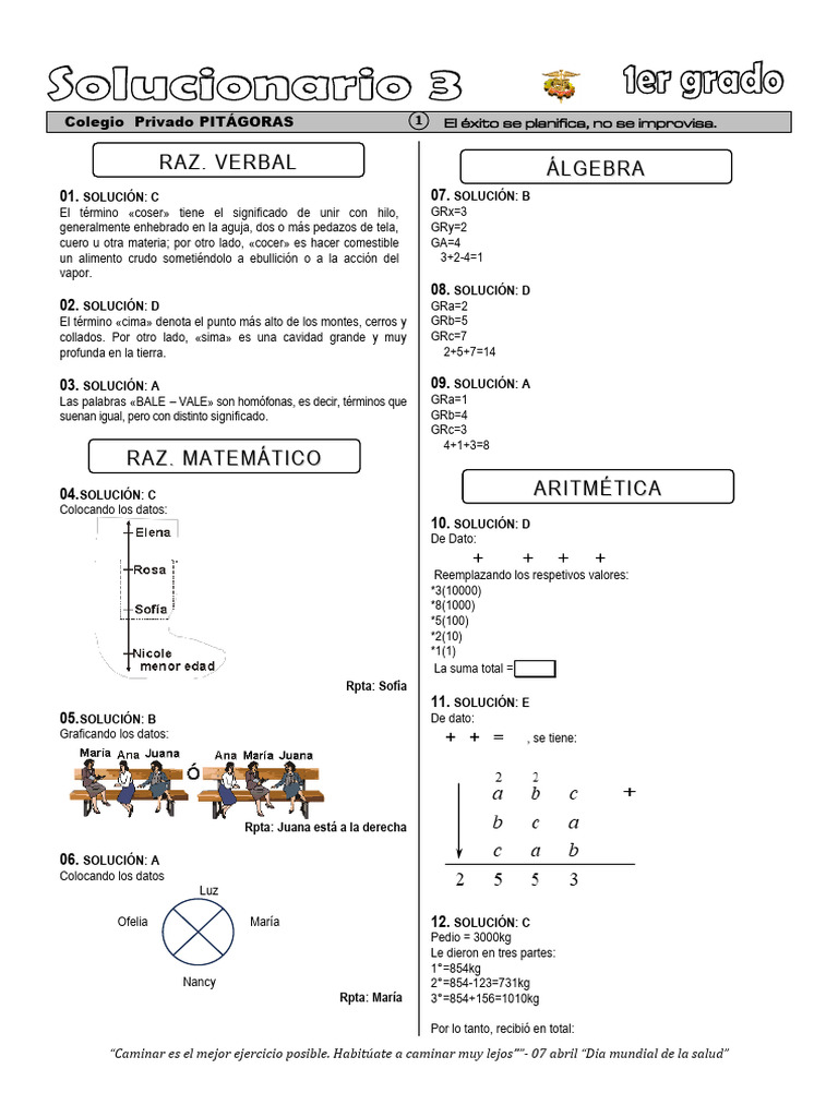 SOLUCIONARIO 1RO SECUNDARIA (3er examen) | PDF | Matemáticas