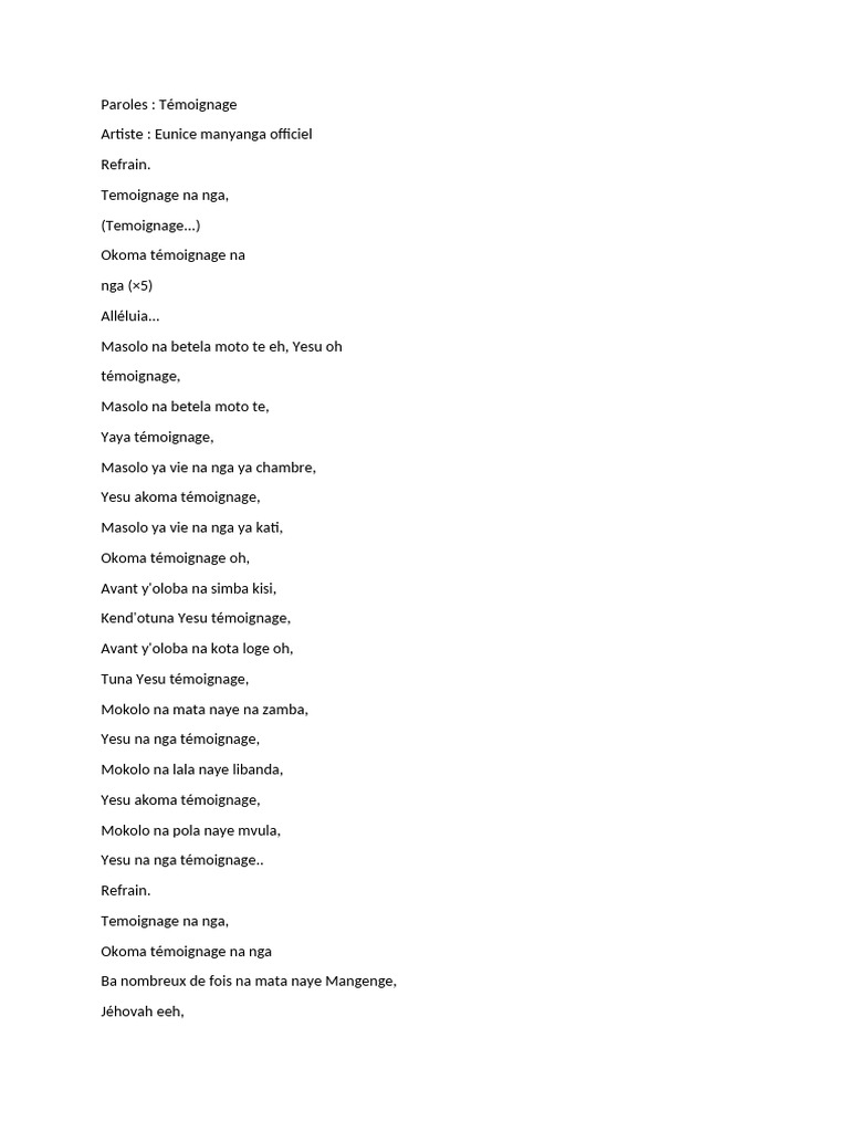 Paroles Temoignage | PDF