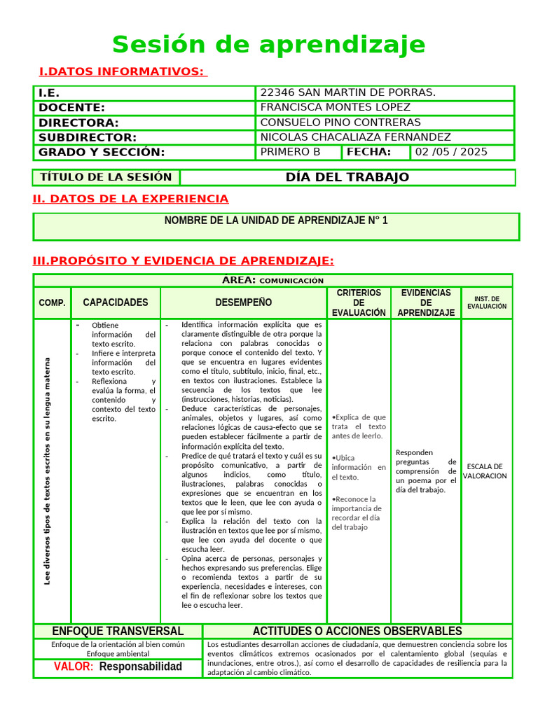 Sesión de Aprendizaje: Día del Trabajo | PDF | Aprendizaje | Información