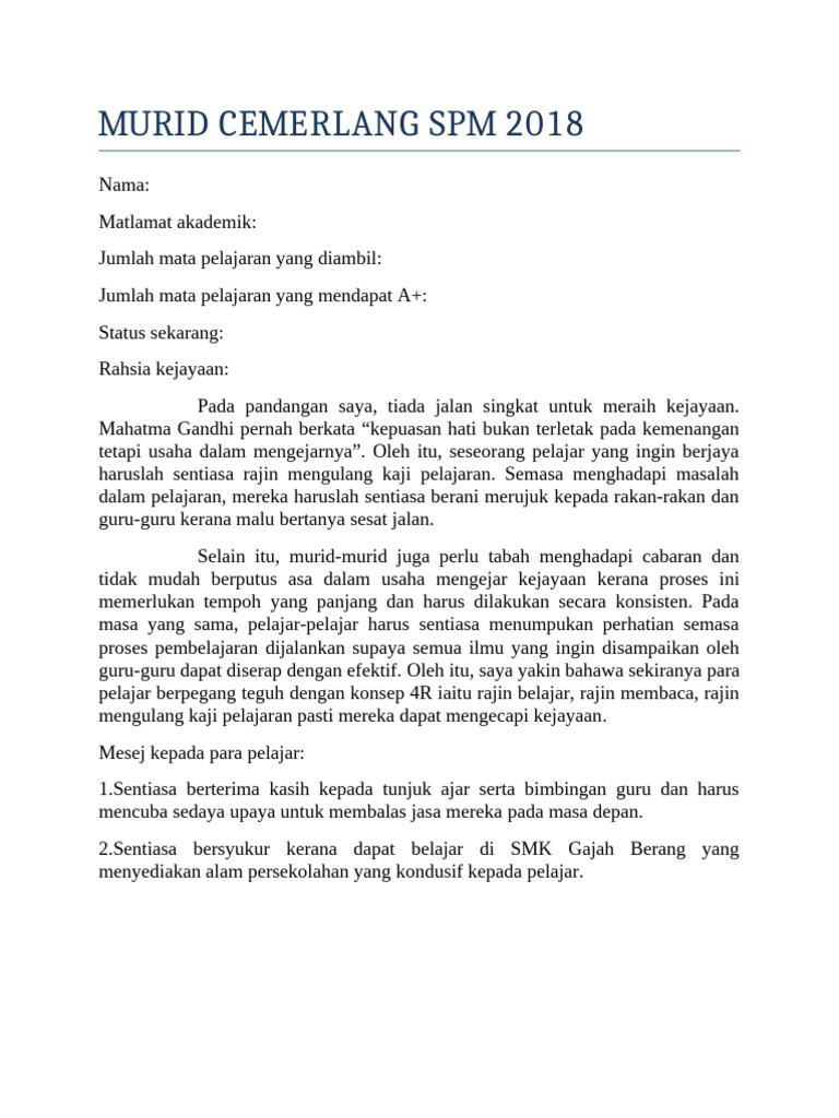 Rahsia Kejayaan Murid Cemerlang SPM | PDF