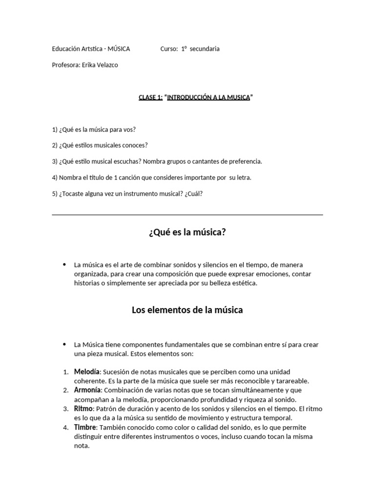 Clase 1 Introduccion A La Musica y Sus Conceptos | PDF | Melodía | Ritmo