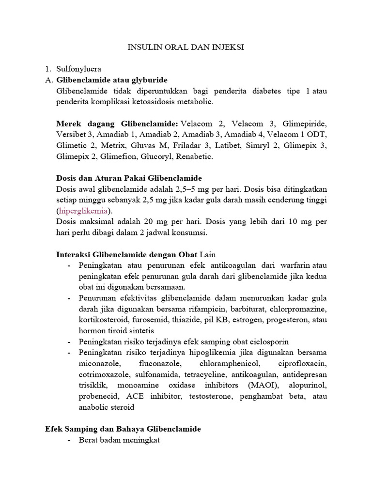 Contoh Obat Oral Diabetes | PDF