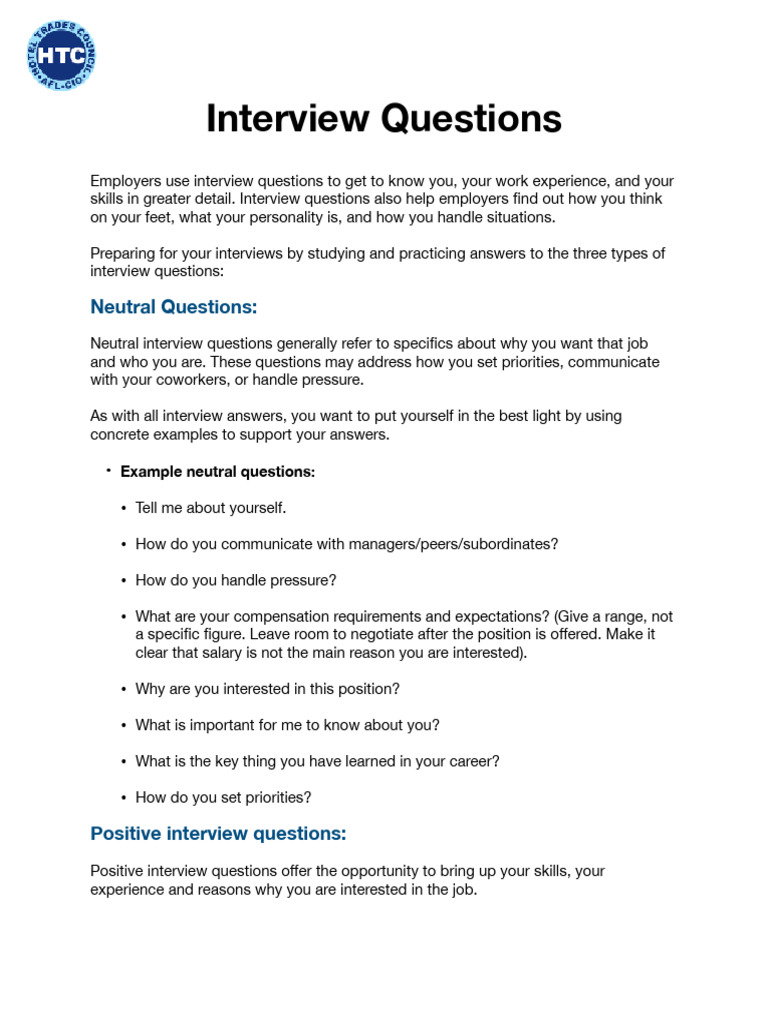Interview-Questions-Handout | PDF | Interview | Social Psychology