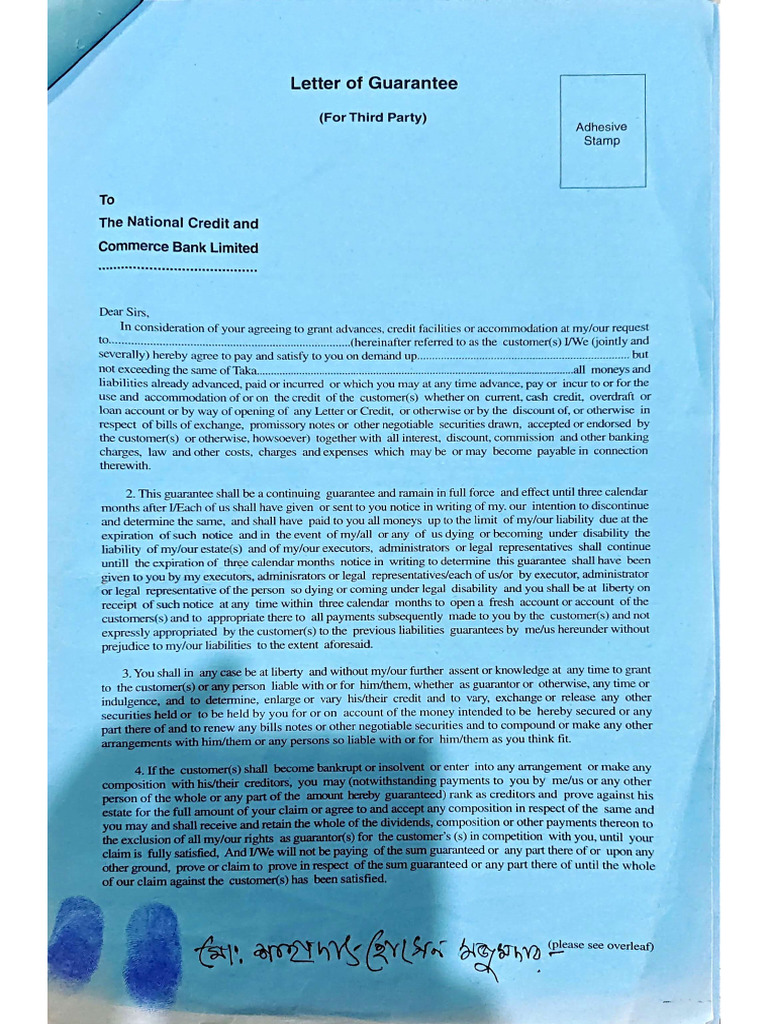 Letter of Guarantee (Example) | PDF